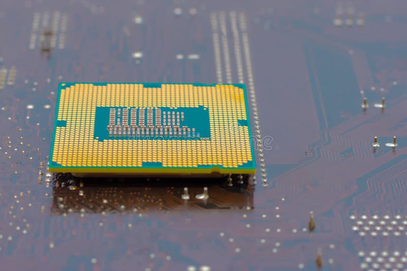 The Processor Lies on the Chip with Its Contacts Facing Up. Close-up of ...