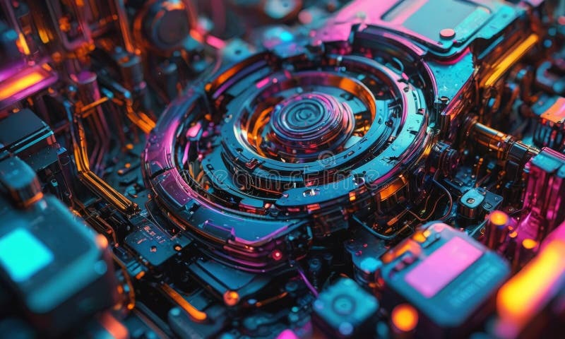 Computer Processor with Colorful Lights Stock Illustration ...