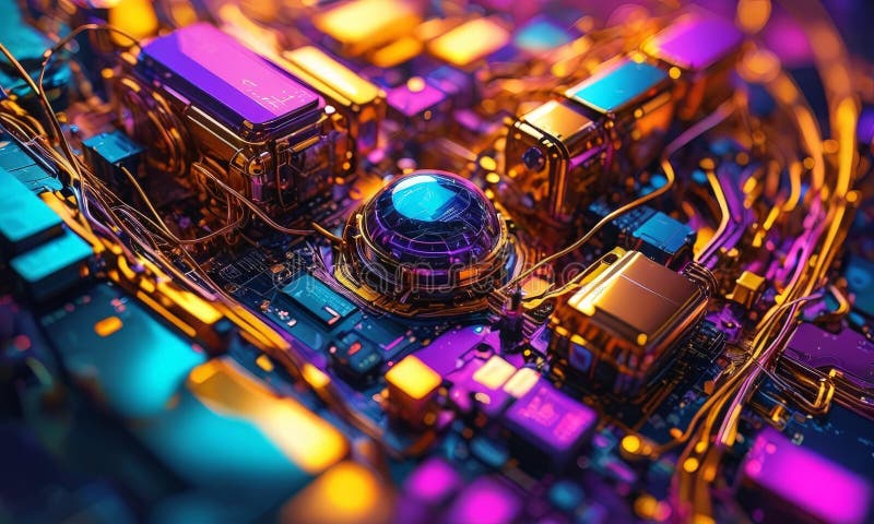 Computer Processor with Colorful Lights Stock Illustration ...