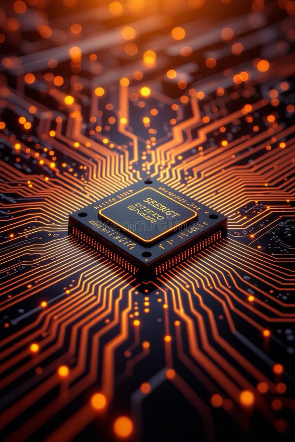 Computer Processor and Electrons Stock Illustration - Illustration of ...