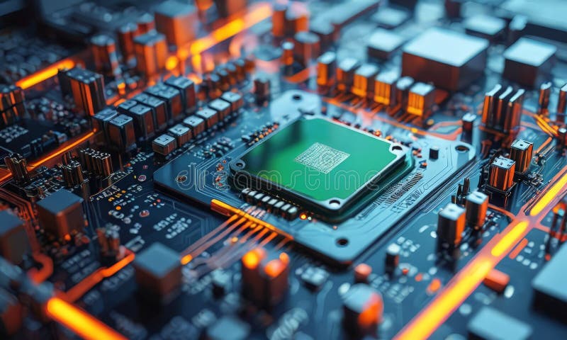 Computer Processor with Green Chip Stock Illustration - Illustration of ...