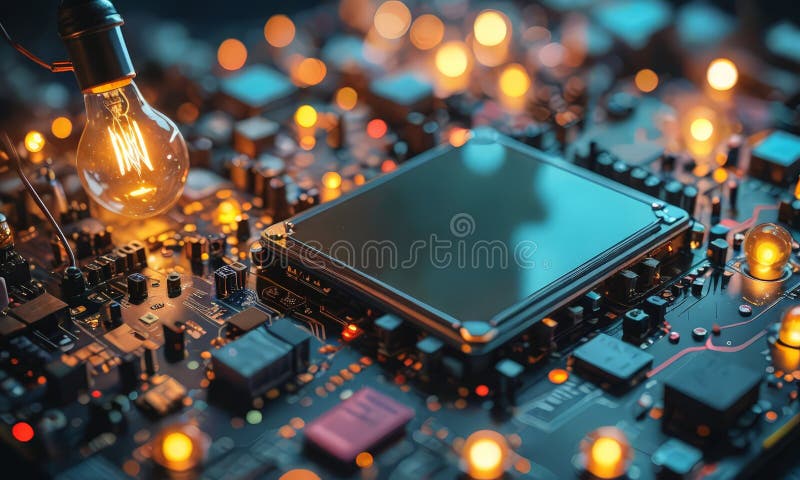 Computer Processor with Light Bulb on Top Stock Illustration ...