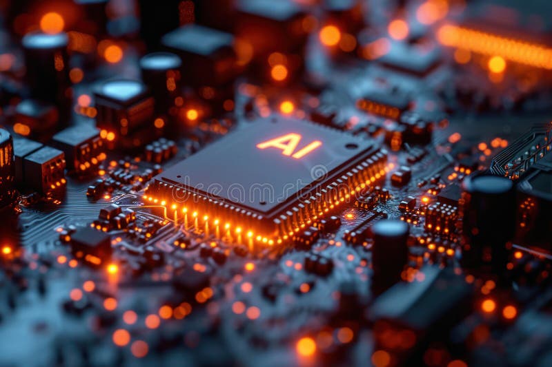Computer Processor Microchip with AI Sign on a Glowing Circuit Board ...