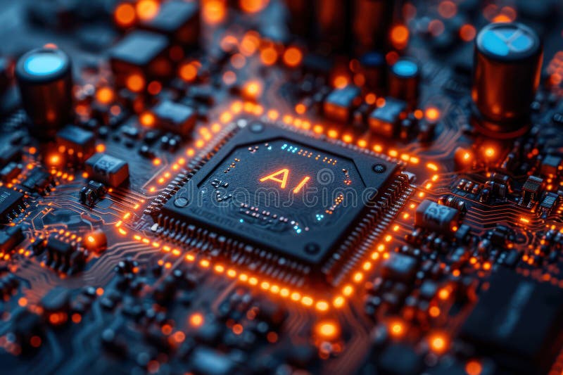 Computer Processor Microchip with AI Sign on a Glowing Circuit Board ...