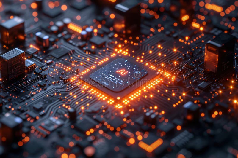 Computer Processor Microchip With Ai Sign On A Glowing Circuit Board