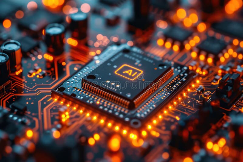 Computer Processor Microchip With Ai Sign On A Glowing Circuit Board