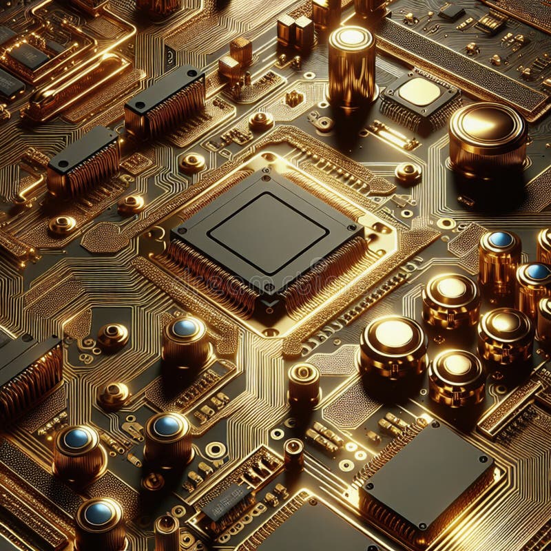 Computer Processor in the Middle of a Gold Lattice of Circuit Board ...