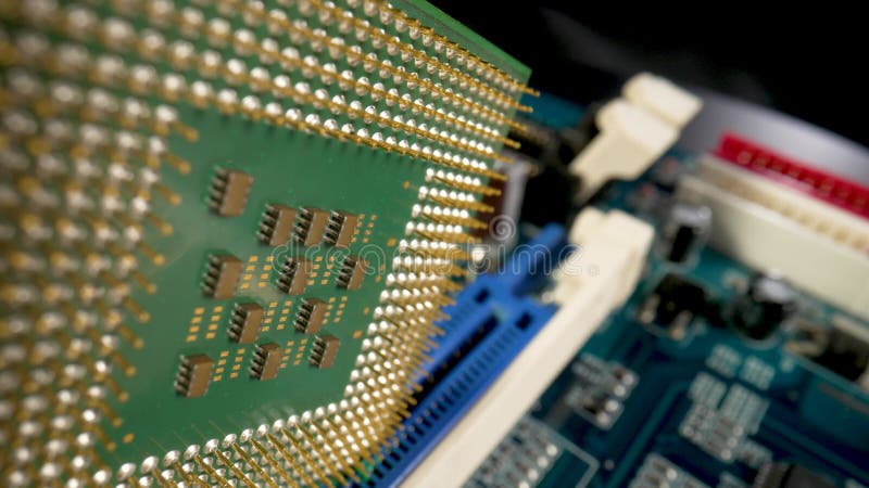 Contacts of a Computer Processor Close-up Rotating in a Circle. Stock ...