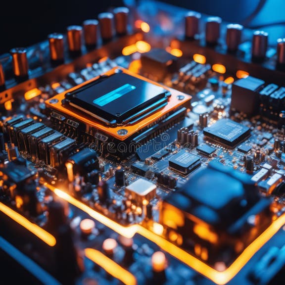 Computer Processor with Motherboard Close - Up View of Circuit Board ...