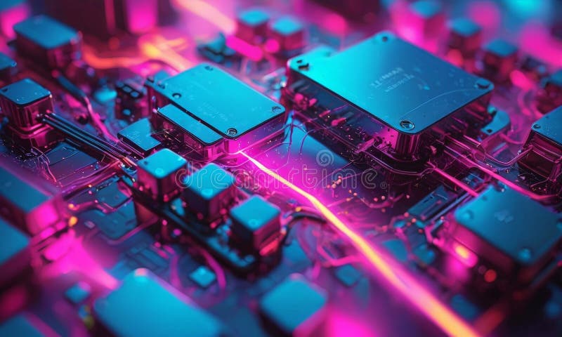 Computer Processor with Pink and Blue Lights Stock Illustration ...