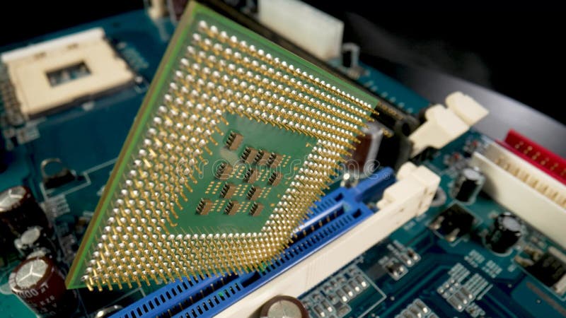 Contacts of a Computer Processor Close-up Rotating in a Circle. Stock ...