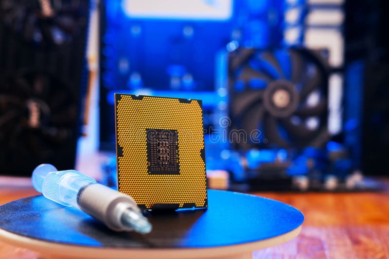 Computer Processor with Thermal Paste Close Up. Modern Computer Part ...