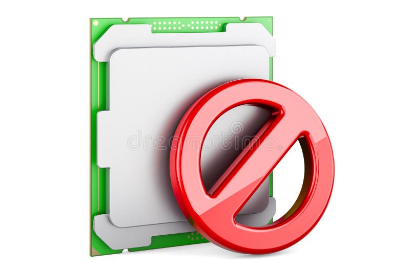 Computer Processor Unit with Forbidden Symbol, 3D Rendering Stock ...