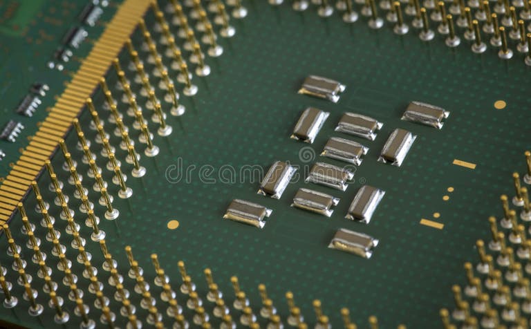 Computer Processor with Visible Pins and Core Stock Photo - Image of ...