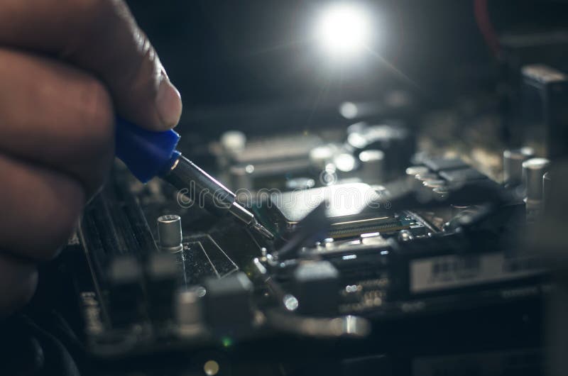 Computer Processor, Work with Cpu Socket. Stock Photo - Image of ...