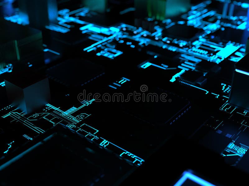 Computer Processors Close-up in Bright Blue Backlight Stock ...