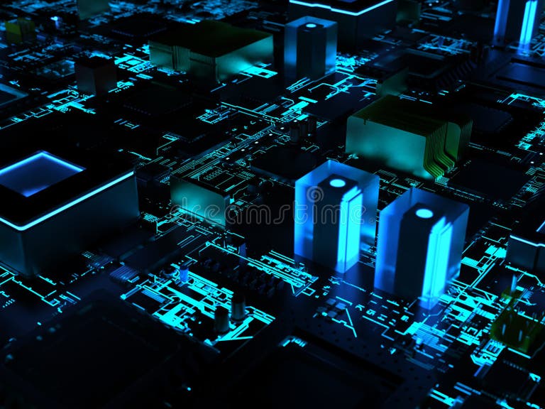 Computer Processors Close-up in Bright Blue Backlight Stock ...