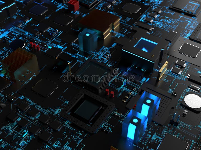 Computer Processors Close-up in Bright Blue Backlight Stock ...