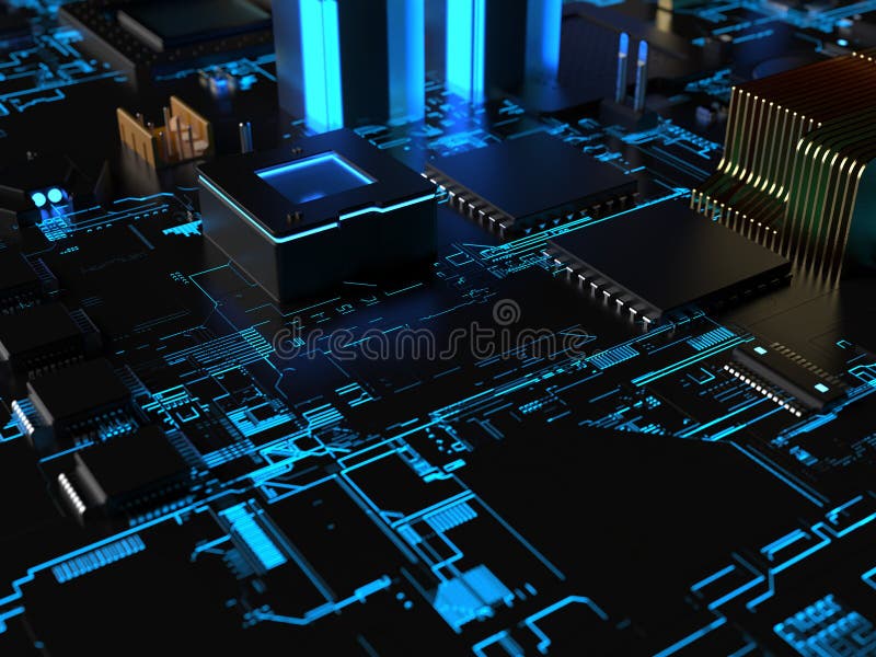 Computer Processors Close-up in Bright Blue Backlight Stock ...