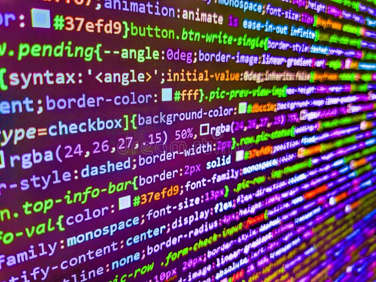 Computer Program. Programming Text on Dark Screen. Andorra Flag is ...