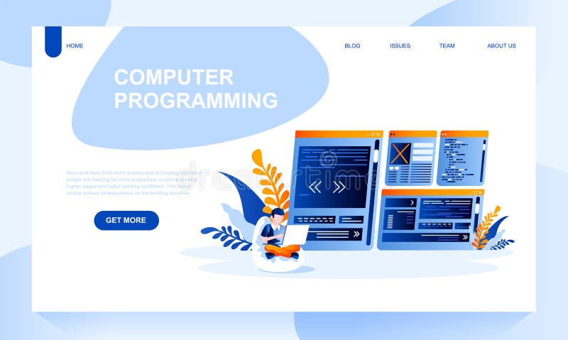 Computer Programing Vector Landing Page Template with Header. Writing ...