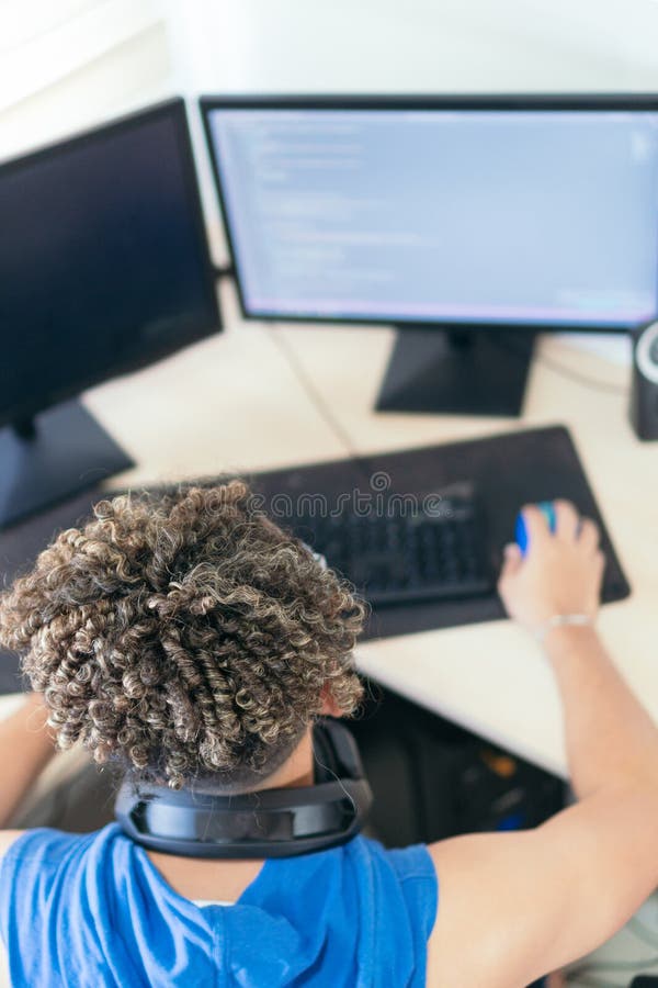 Computer Programmer Busy Coding Shot from Above Stock Image - Image of ...
