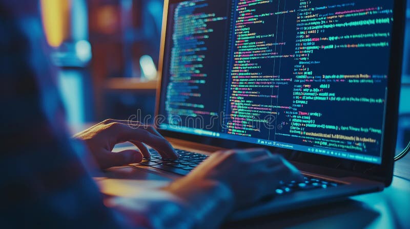 Computer Programmer Coding And Software Development Workspace Stock