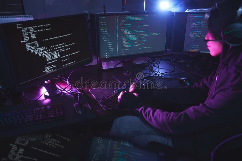 Screens of Programming Code on Black Background, Seamless Loop. Animation Stock Photo - Image of ...