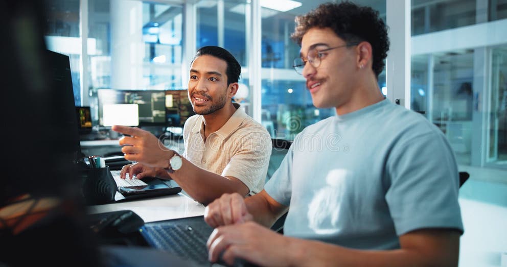 Computer, Programmer and Discussion with People in Office for Game ...