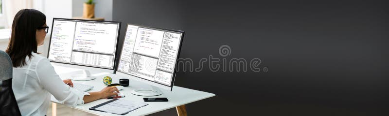 Computer Programmer in Office Stock Image - Image of desk, panoramic ...