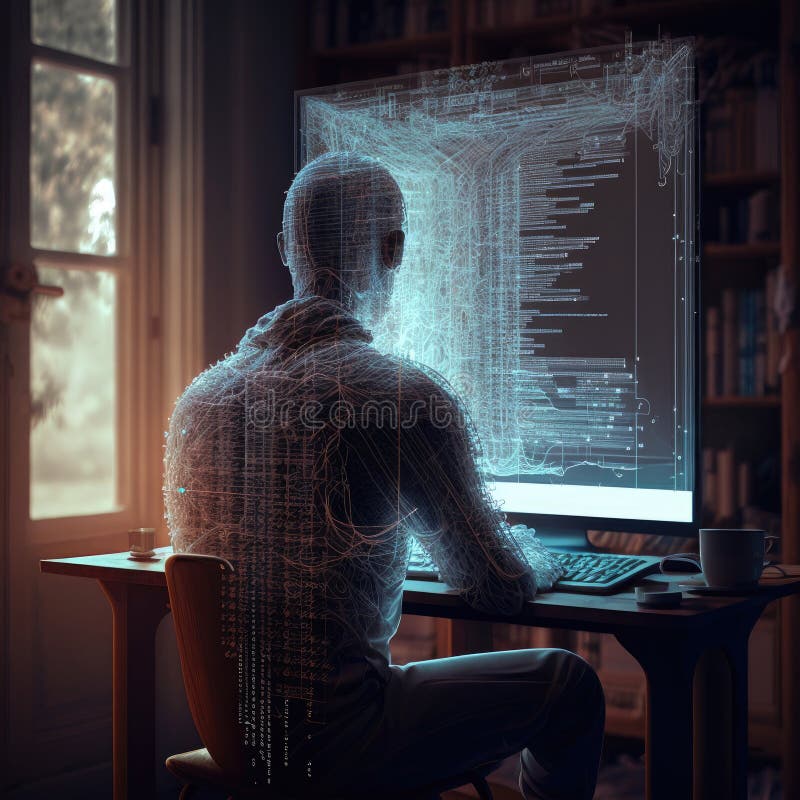 A Computer Programmer Sitting at Their Desk, Immersed in Lines of JavaScript Code Stock ...