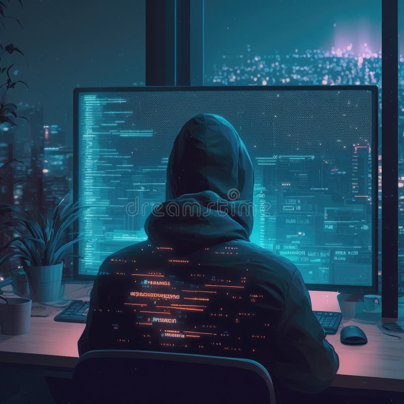 Programmer Hacker Computer Desk Stock Illustrations 1228 Programmer Hacker Computer Desk
