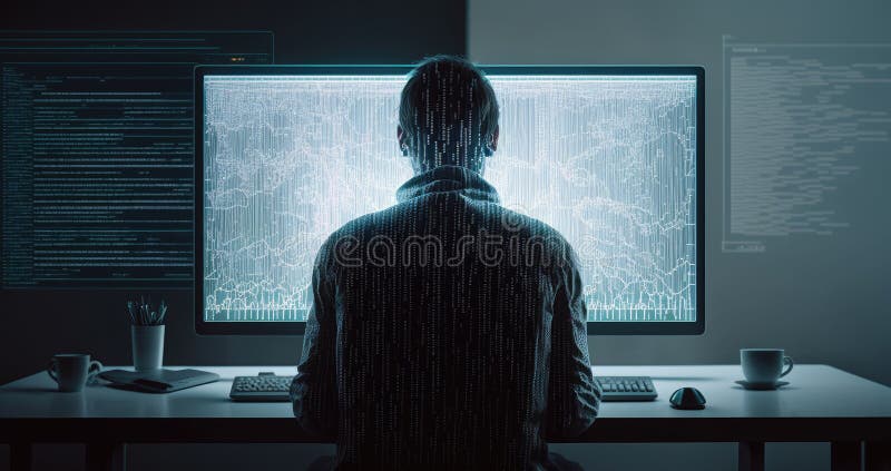 Programmer Hacker Computer Desk Stock Illustrations 1228 Programmer Hacker Computer Desk