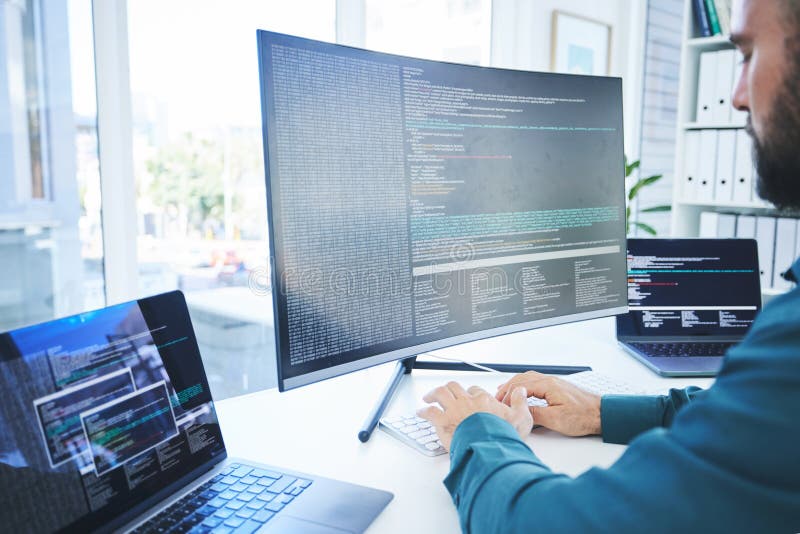 Computer Programmer Or Technician Man For Coding Software Script Or Cyber Security In Office