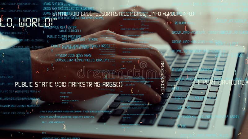 Computer Programmer Uses Capable Laptop Computer To Develop Programming Code Stock Image Image