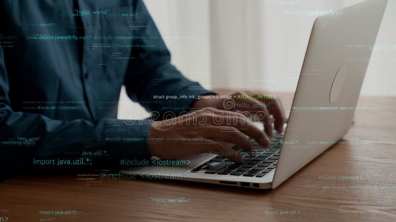 Computer Programmer Uses Capable Laptop Computer To Develop Programming ...