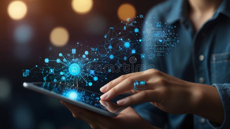 A Computer Programmer Uses A Digital Tablet To Interact With Ai Machine Learning Algorithms