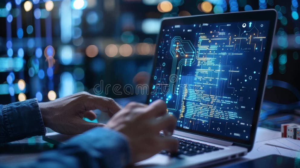 A Computer Programmer Working on a Laptop Screen Using Java Script and ...