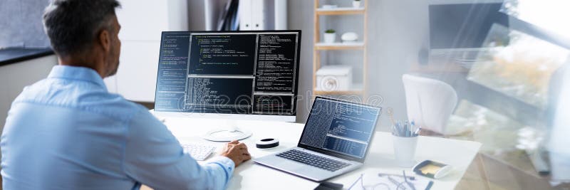 Computer Programmer Using Development Software Stock Photo - Image of ...