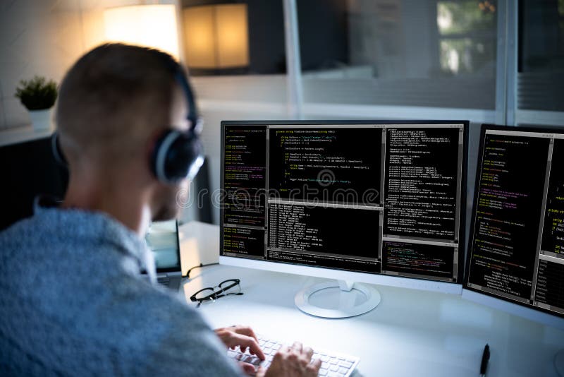 Computer Programmer Writing Program Code On Computer Stock Image Image Of Debug Coder 254512107