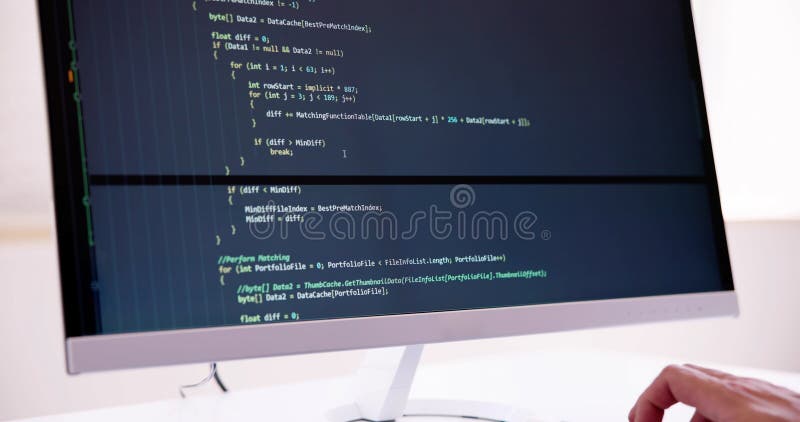 Computer Programmer Writing Program Code On Computer Stock Image Image Of Working Debug