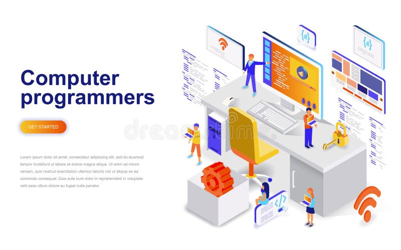 Computer Programmers Modern Flat Design Isometric Concept. Stock Vector ...