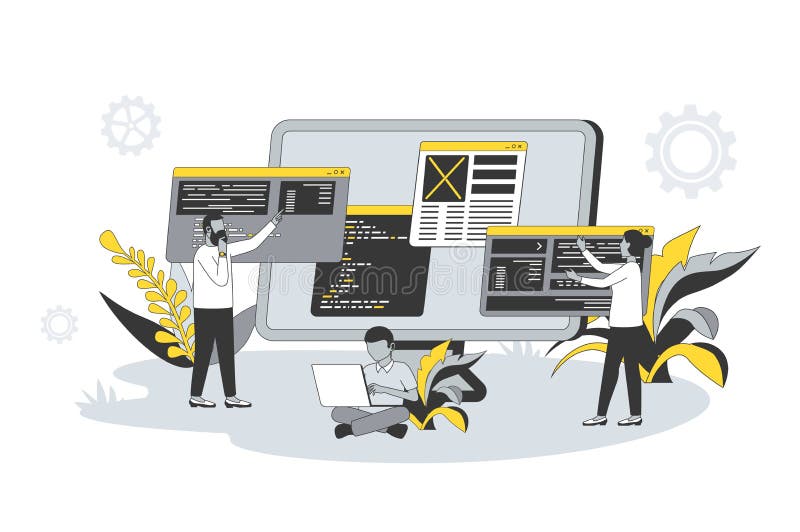 Computer Programming Concept in Flat Line Design. Stock Vector ... Computer Programming Concept in Flat Line Design. Stock Vector ...