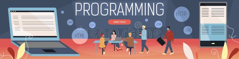 Algorithms Flowchart Programming And Solutions Coding Tiny Person Concept Stock Vector 8800