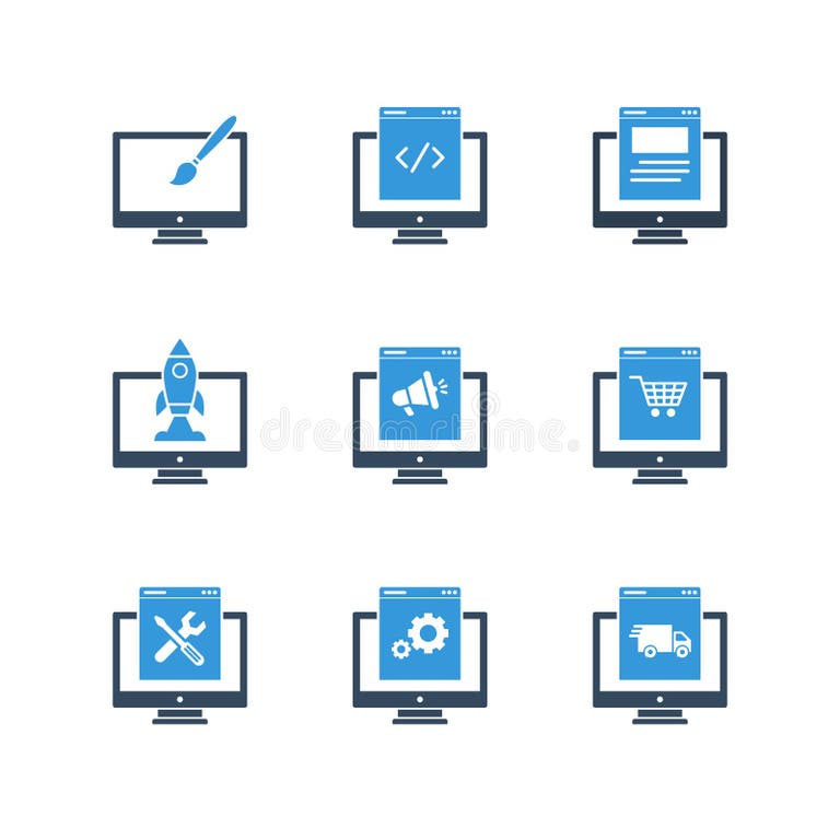 Computer Programming Icons Set Programmer Developer Stock Colored ...