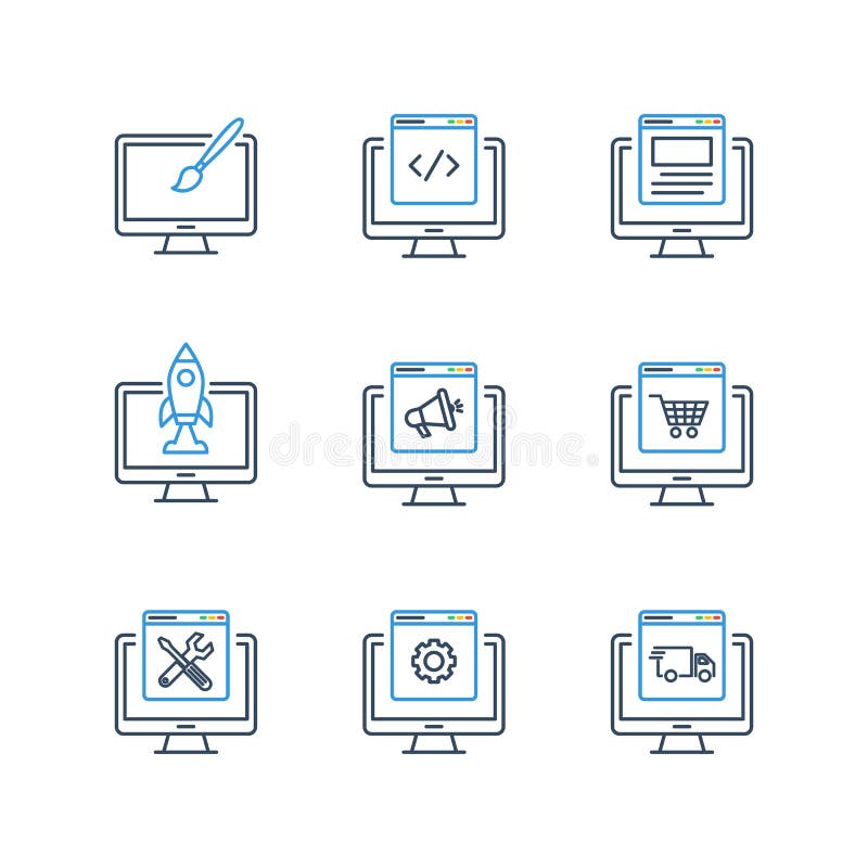 Computer Programming Icons Set Programmer Developer Stock Circle Line 2788