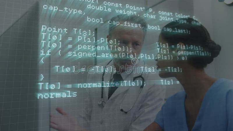 Computer Programming Language in Loop Over Caucasian Doctors Discussing ...