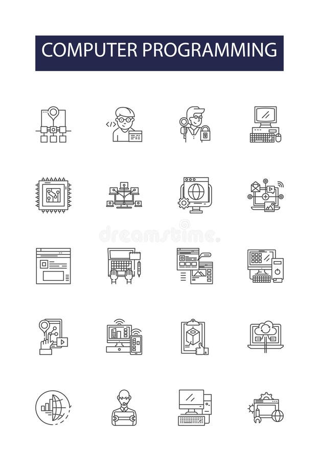 Computer Programming Line Vector Icons And Signs Scripting Debugging Algorithm Software