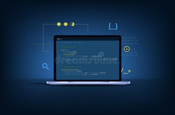 Computer Programming, Software Development Illustration with Coding Symbols. Stock Vector ...