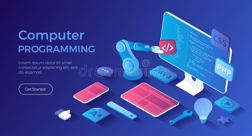 Computer Programming, Software, Web, App Development. Program Code on Monitor Screen, Website ...